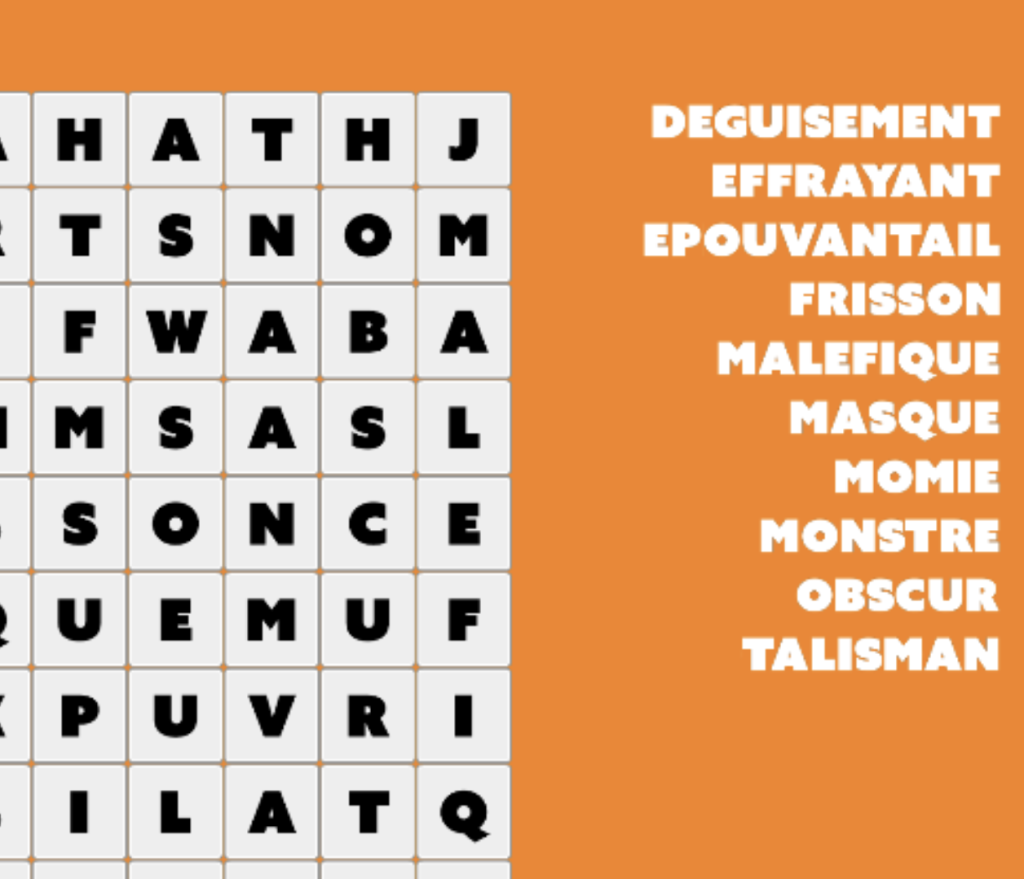 Mots Mêlés Halloween gratuit en plein écran - jeu en ligne et flash